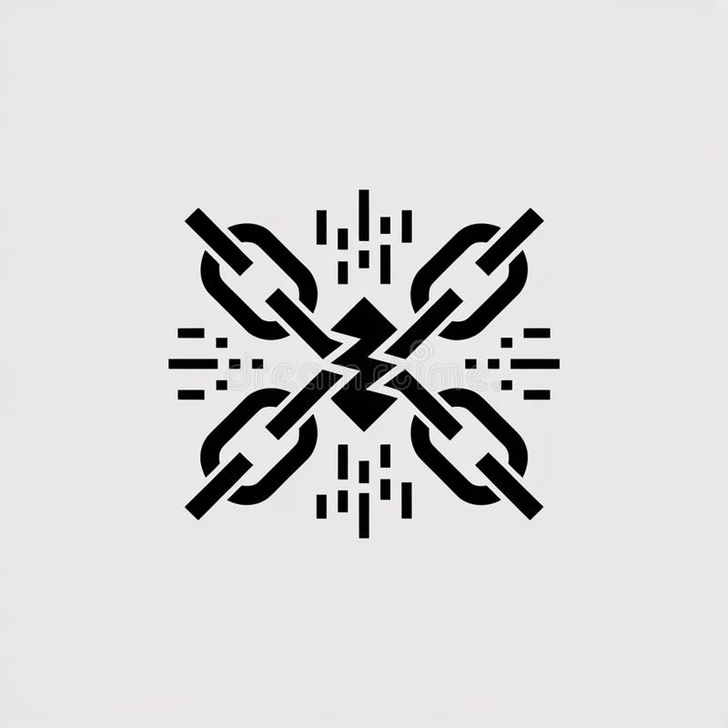 Minimalist Black and White Vector Icon of Four Interlinked Chains ...