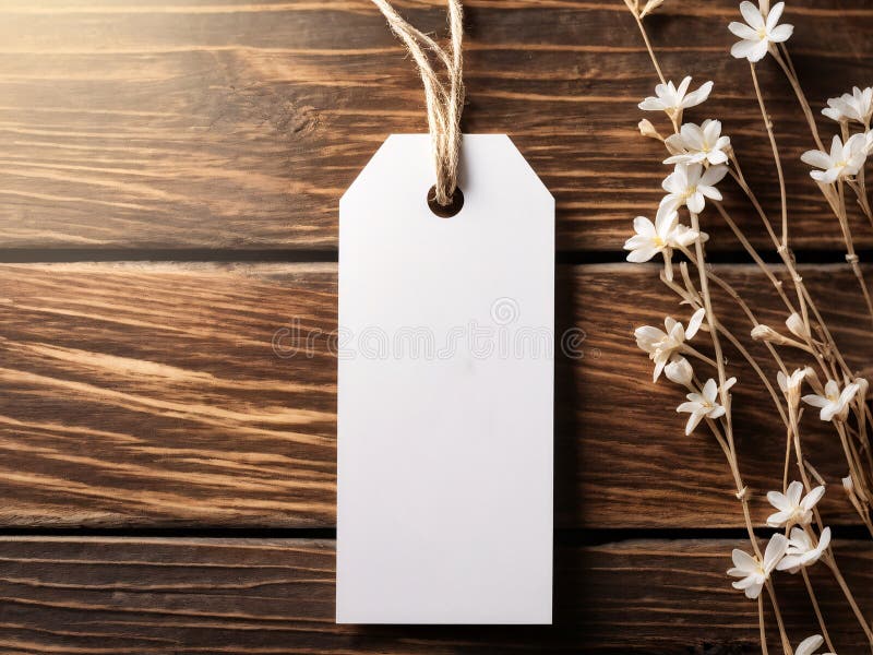 Minimalist Blank Mockup Tag on a Wooden Surface Stock Illustration ...