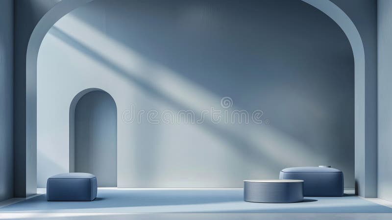 Minimalist Blue Architecture with Shadows and Light Beams Stock ...