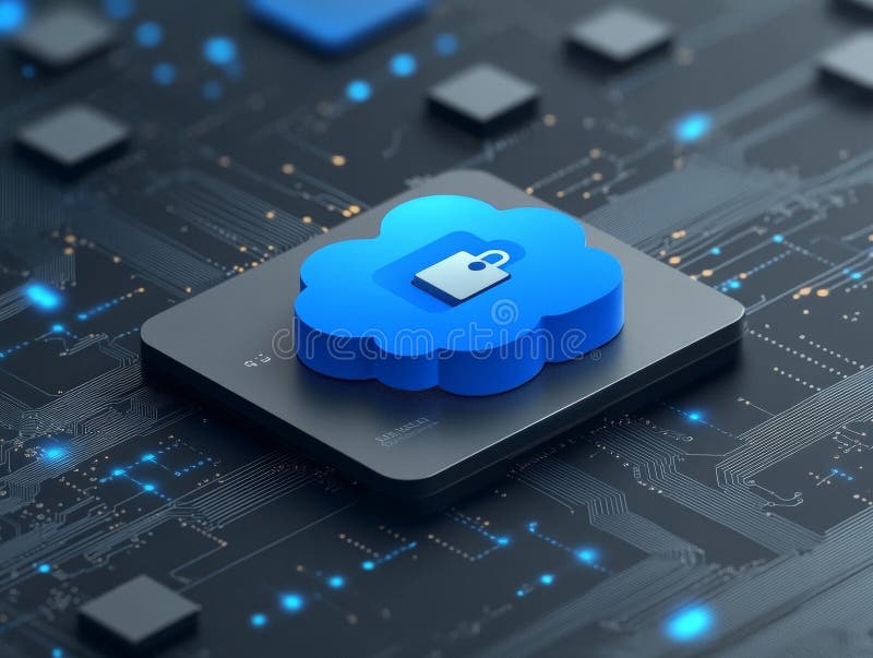 Minimalist Blue Cloud Icon on a Dark Circuit Board Background ...