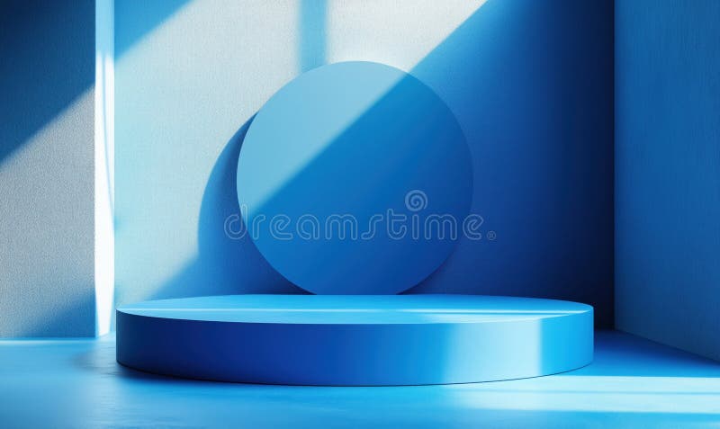 Minimalist Blue Display Platform with Circular Backdrop in Modern ...