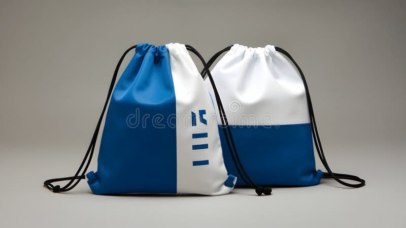 Blank Blue Drawstring Bag Mockup with Black Cords Stock Illustration ...