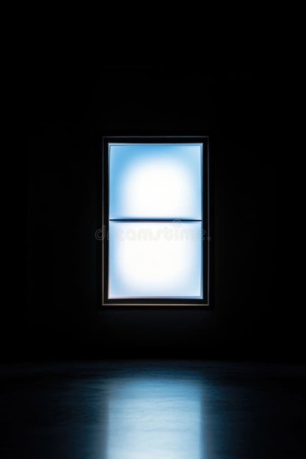 Minimalist Blue-illuminated Window with Abstract Light Patterns in Dark ...