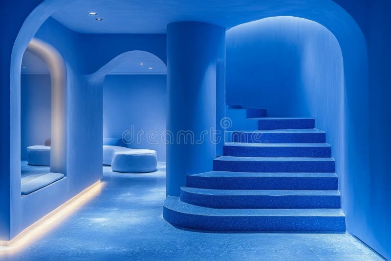 Minimalist Blue Interior Space Featuring Curved Architecture ...