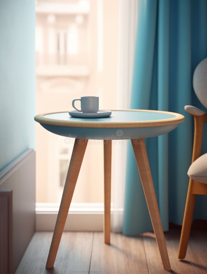 Minimalist Blue Interior with a Table by the Window. Serene and Calm ...