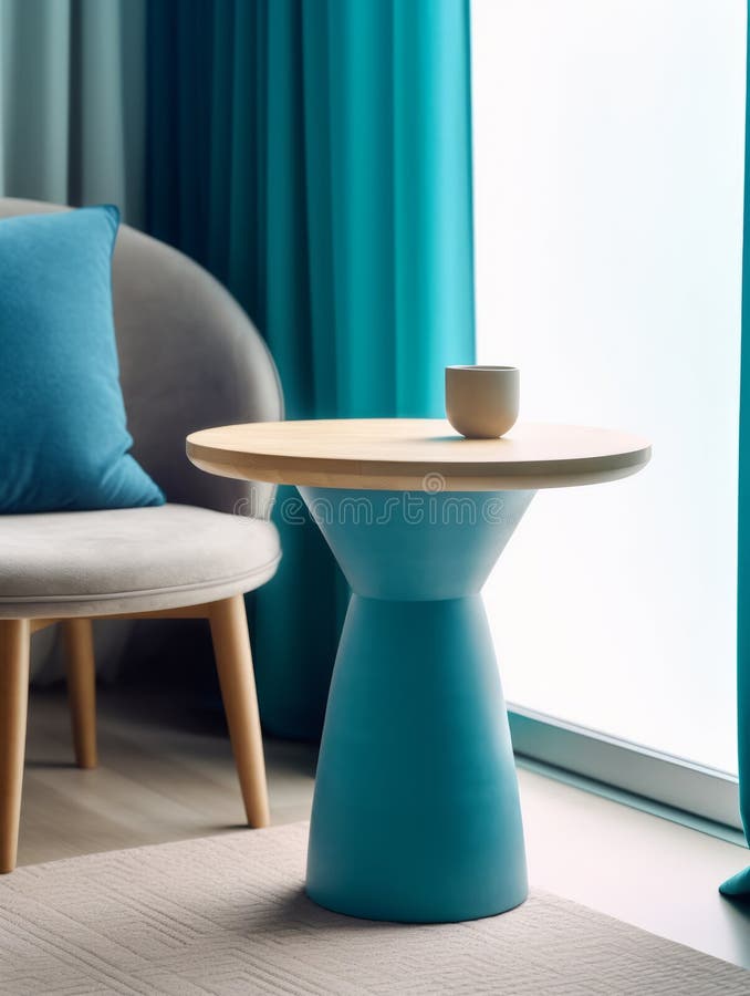 Minimalist Blue Interior with a Table by the Window. Serene and Calm ...