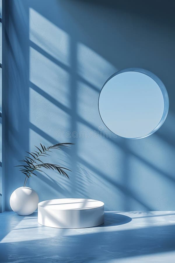 Minimalist Blue Interior with Window and White Sphere in Natural Light ...