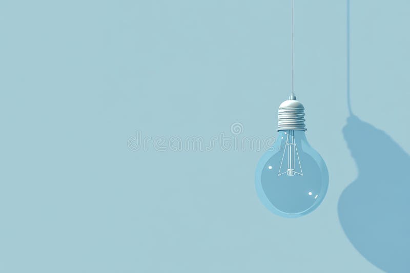 Minimalist Blue Light Bulb Hanging on a String in Isometric Cartoon ...