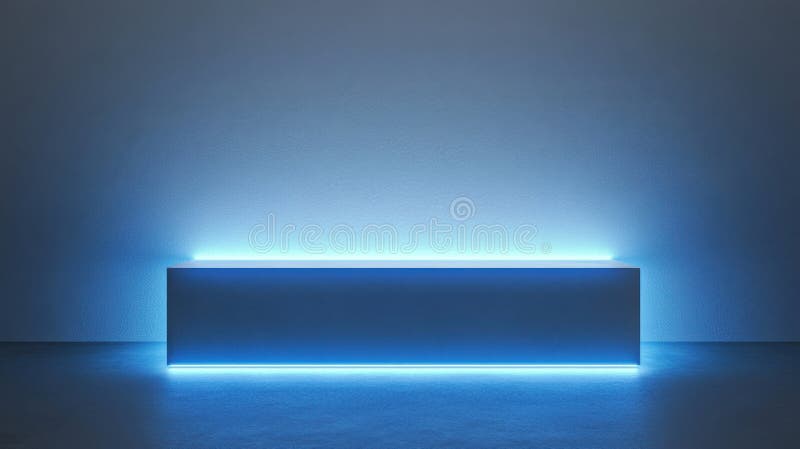 Minimalist Blue Lit Bench with Neon Glow Against Grey Background Stock ...