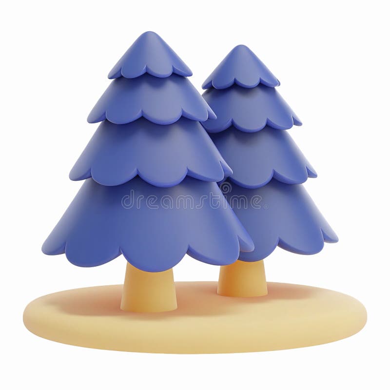 Minimalist Blue Pine Tree Illustration with Yellow Base for Nature and ...