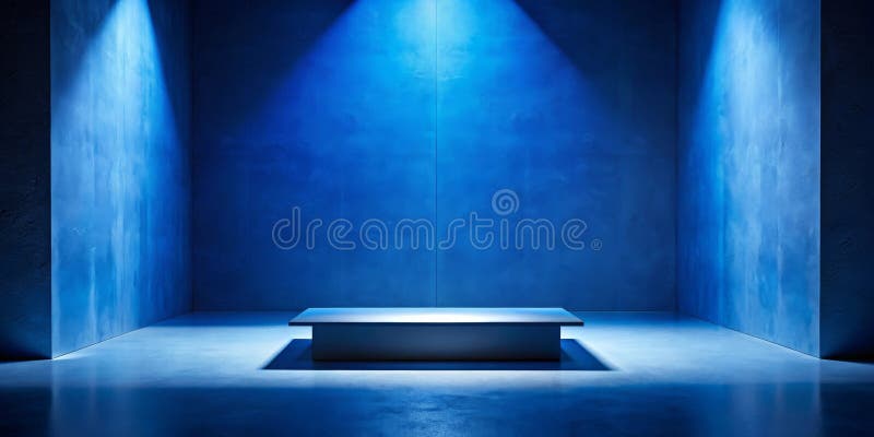 Minimalist Blue Room with Elevated Platform for Product Display ...