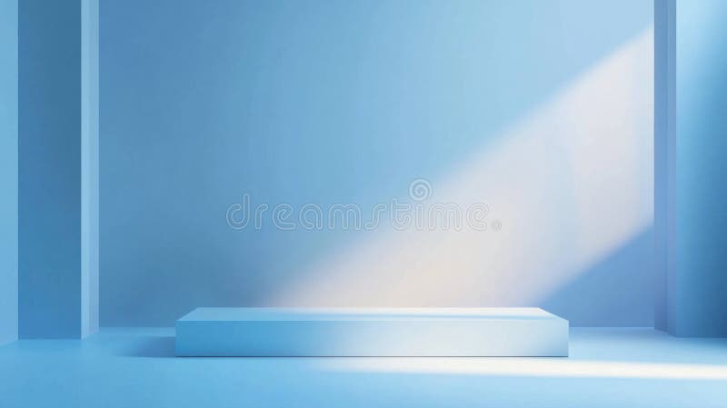 Minimalist Blue Room with Illuminated Display Pedestal and Shadows ...