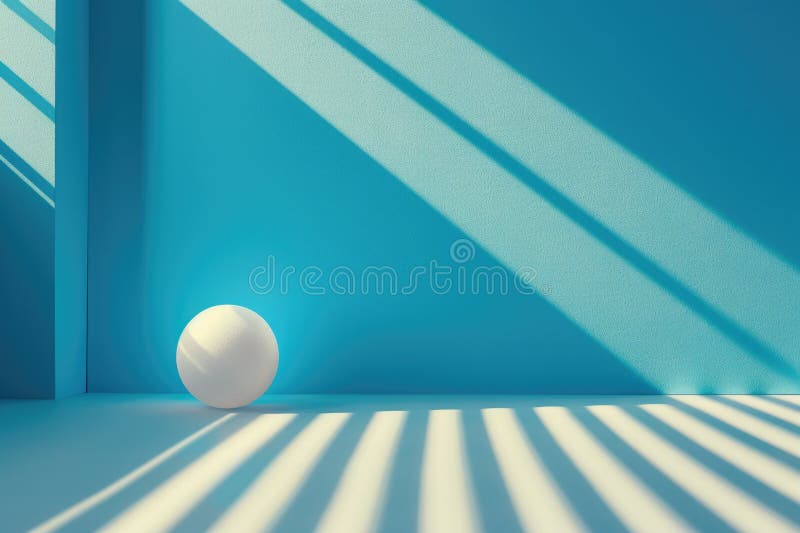 Minimalist Blue Room Scene with White Sphere and Dramatic Shadows Stock ...
