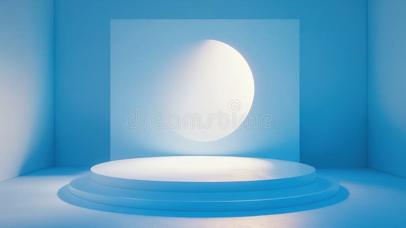 Minimalist Blue Studio with Round Platform and Light Stock Illustration ...