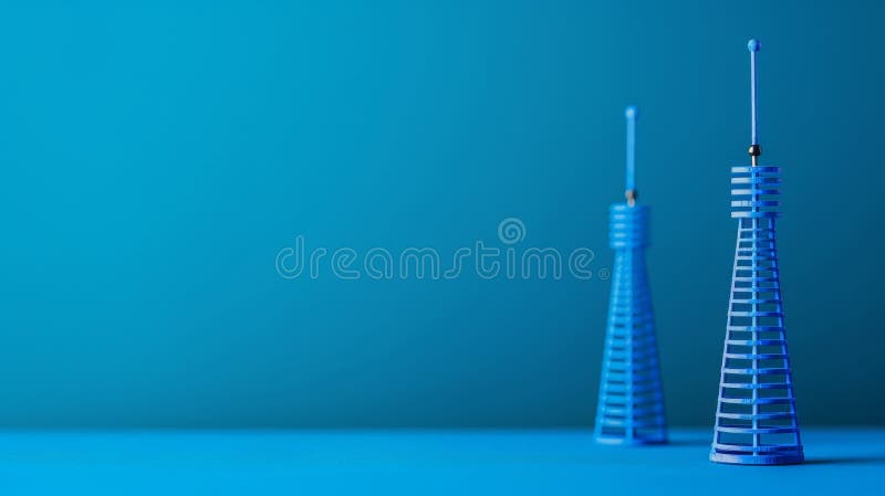 Minimalist Blue Towers on a Blue Background Modern Communication ...