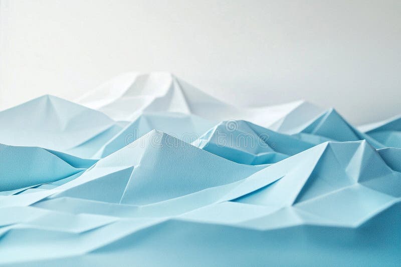 Minimalist Blue and White Paper Mountain Landscape Artwork on White ...