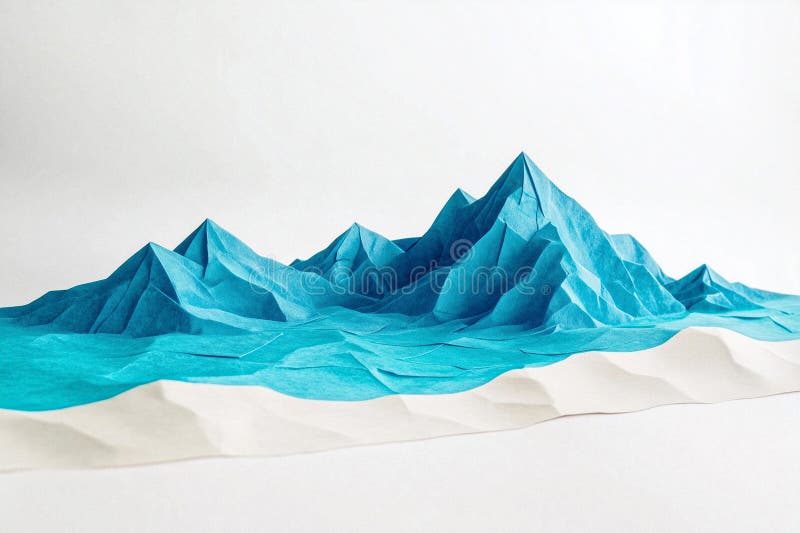 Minimalist Blue and White Paper Mountain Landscape Artwork on White ...
