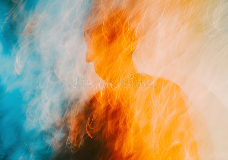 Abstract Orange and Blue Shapes with Soft Light and Grainy Texture ...