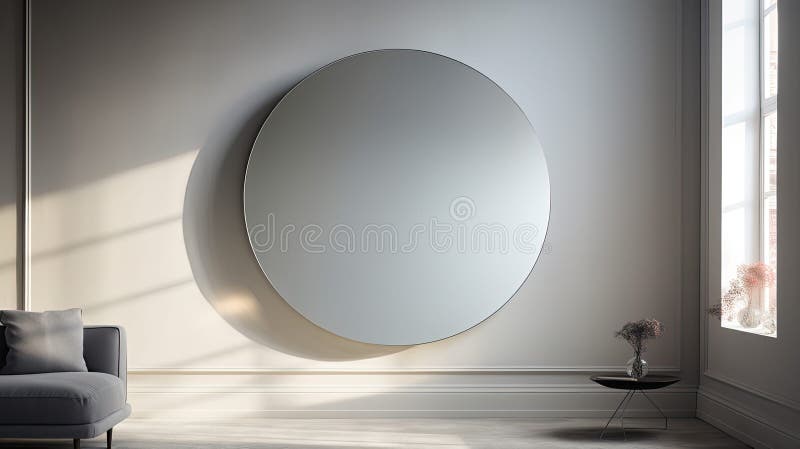 Minimalist Blurred Circle Mirror Interior Stock Illustration ...