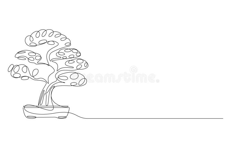 Minimalist Bonsai Tree Line Art, Stock Illustration - Illustration of ...