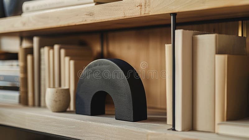 Minimalist Bookshelf with Books and a Black Decorative Arch. Stock ...