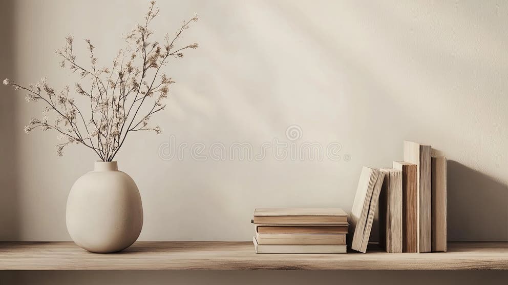 A Minimalist Bookshelf Styled with a Single Vase and a Stack of Books ...