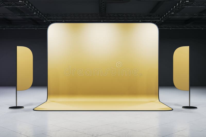 Minimalist Booth Setup with Blank Yellow Panels and Black Frames in a ...