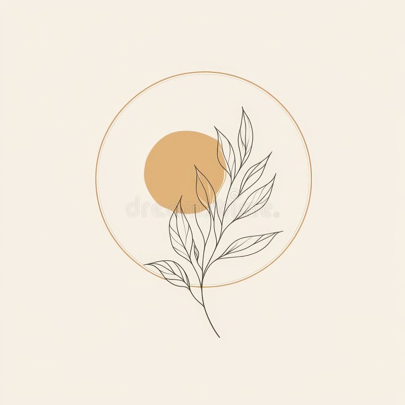 Minimalist Botanical Art Beige Leaf Branch Circle Design Stock ...