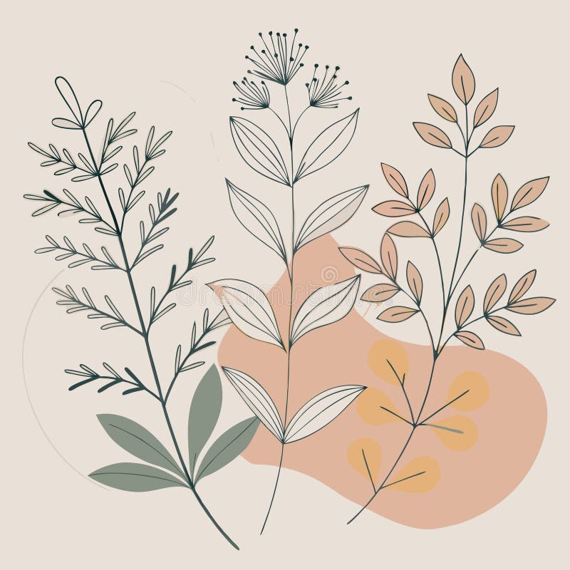 Minimalist Botanical Drawing with Muted Colors and Simple Lines Stock ...