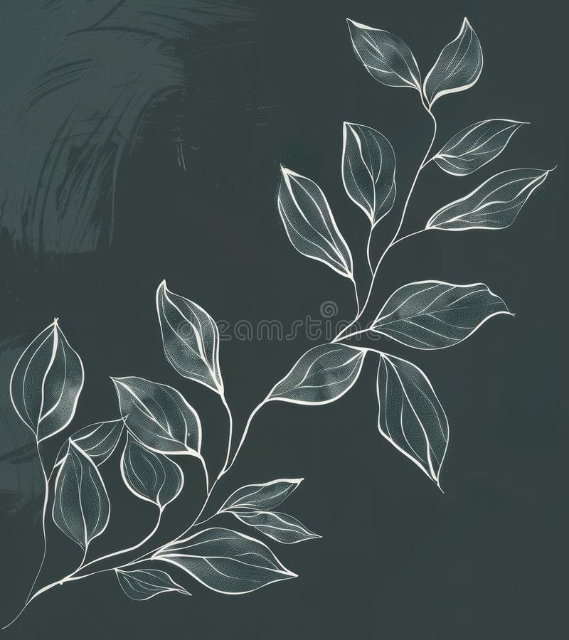 Minimalist Botanical Line Art on Dark Background Generative AI Stock ...