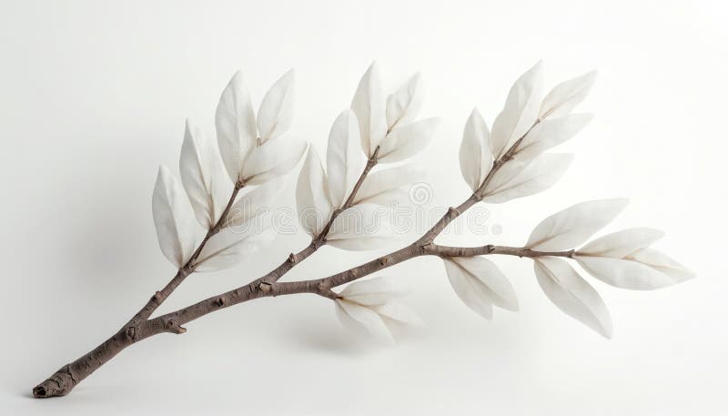 Minimalist Botanical Study of White Leaves on Tree Branch. Clean, Pure ...