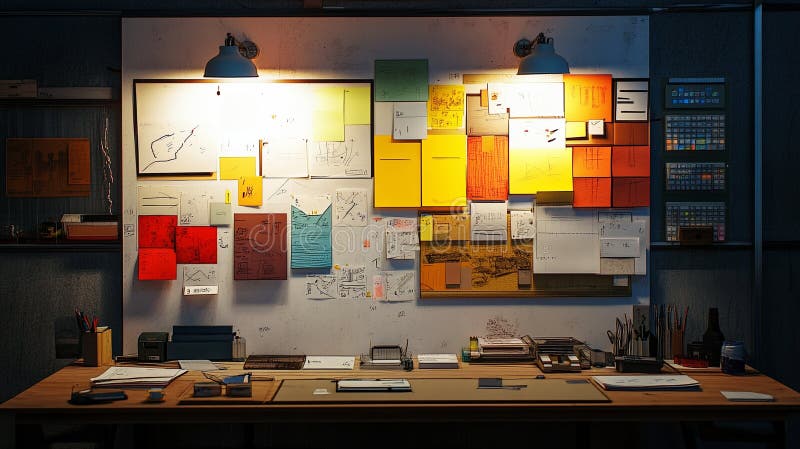 A Minimalist Brainstorming Wall with Neatly Arranged Sticky Notes and ...