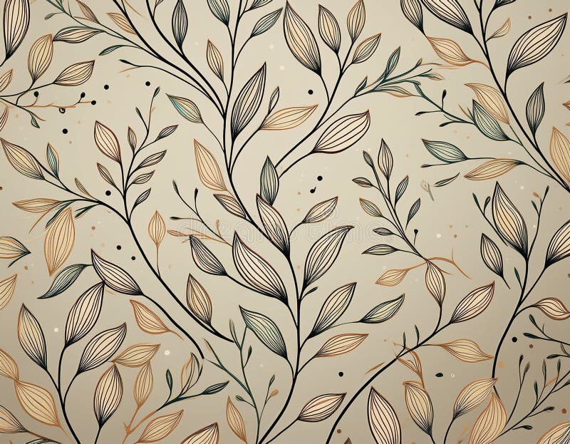 Minimalist Branches and Leaves Pattern Scattered Design on Neutral ...