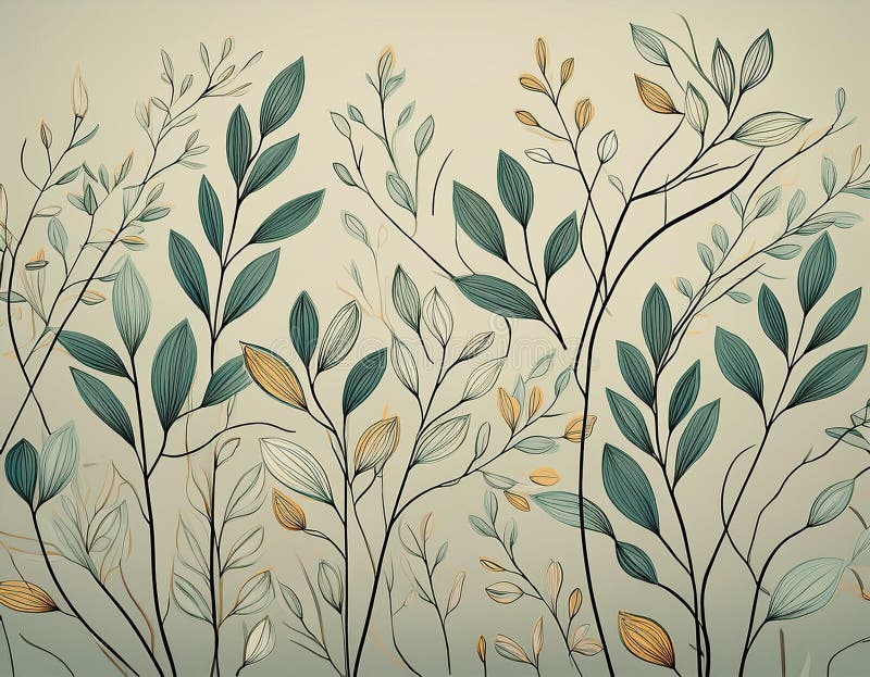 Minimalist Branches and Leaves Pattern Scattered Design on Neutral ...