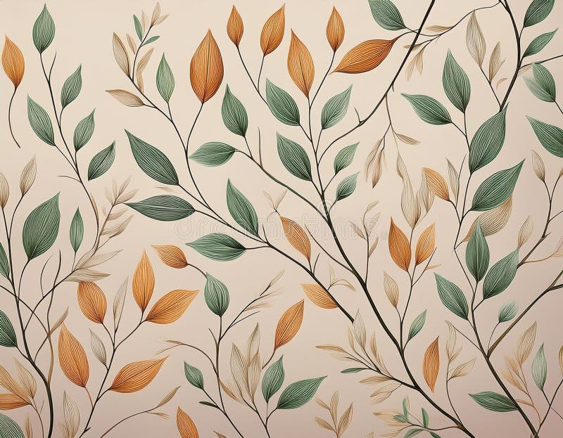 Minimalist Branches and Leaves Pattern Scattered Design on Neutral ...