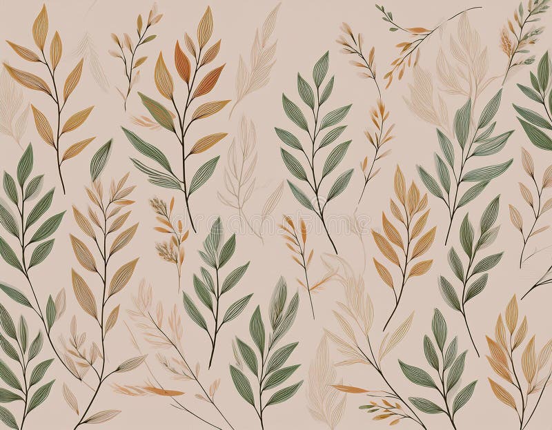 Minimalist Branches and Leaves Pattern Scattered Design on Neutral ...
