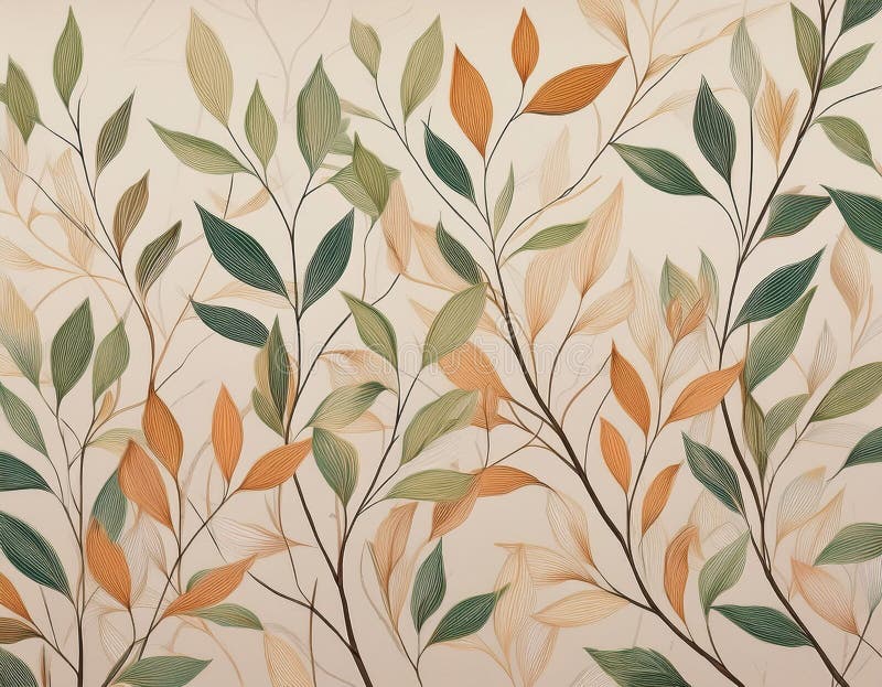 Minimalist Branches and Leaves Pattern Scattered Design on Neutral ...