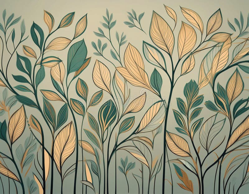 Minimalist Branches and Leaves Pattern Scattered Design on Neutral ...