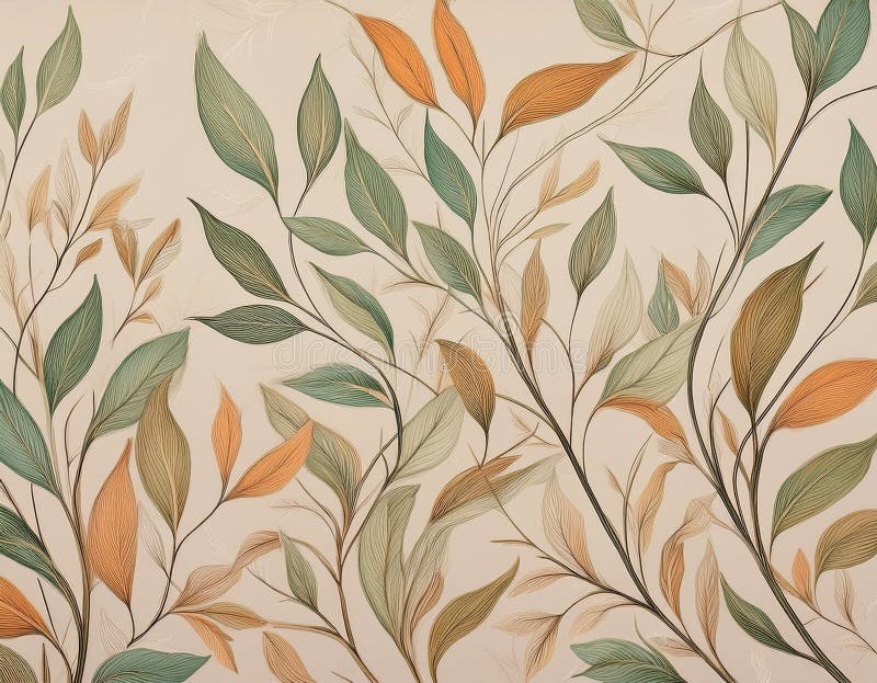 Minimalist Branches and Leaves Pattern Scattered Design on Neutral ...