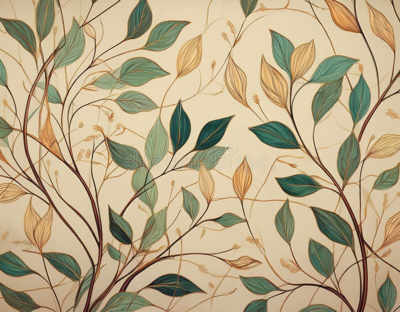 Minimalist Branches and Leaves Pattern Scattered Design on Neutral ...