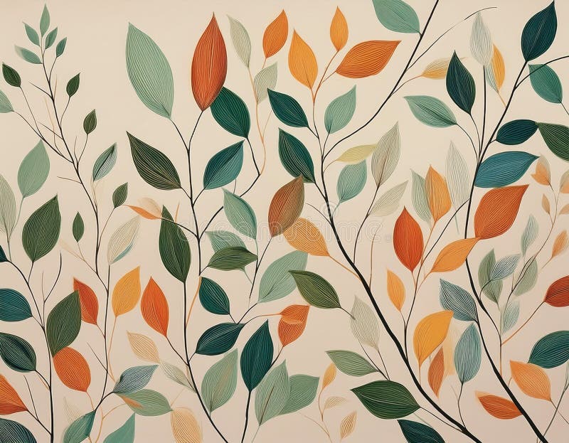 Minimalist Branches and Leaves Pattern Scattered Design on Neutral ...