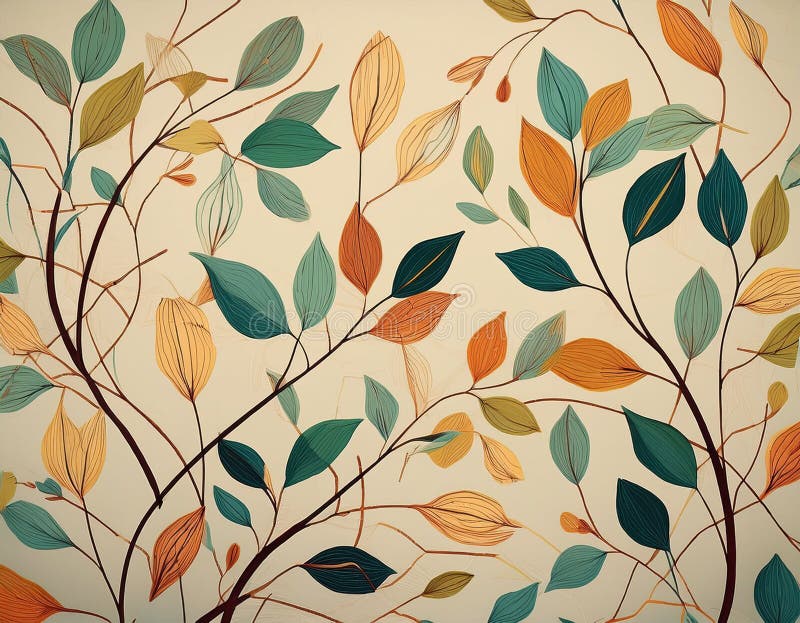 Minimalist Branches and Leaves Pattern Scattered Design on Neutral ...