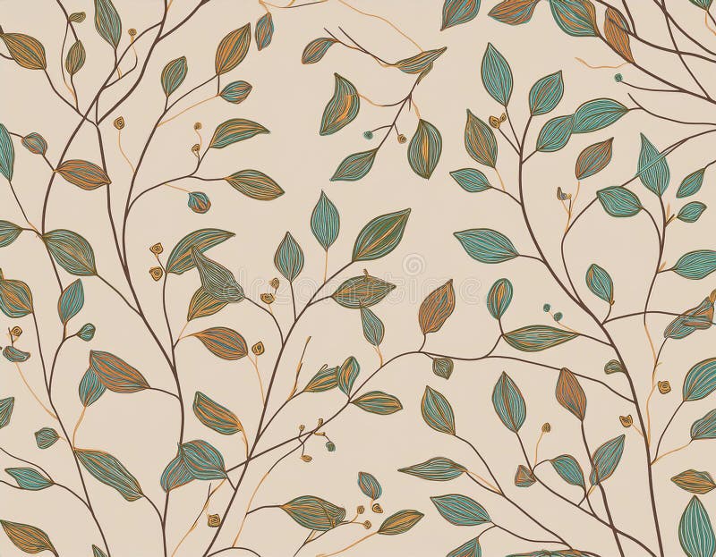 Minimalist Branches and Leaves Pattern Scattered Design on Neutral ...