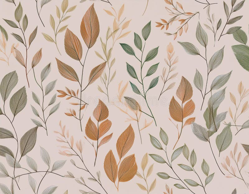 Minimalist Branches and Leaves Pattern Scattered Design on Neutral ...