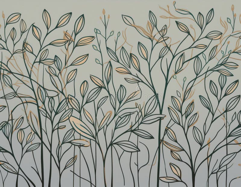 Minimalist Branches and Leaves Pattern Scattered Design on Neutral ...