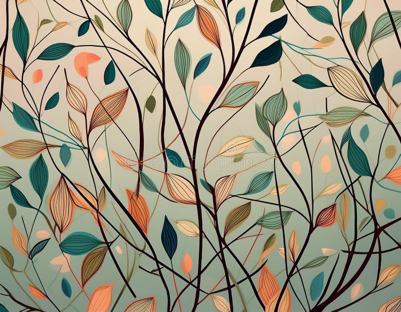 Minimalist Branches and Leaves Pattern Scattered Design on Neutral ...