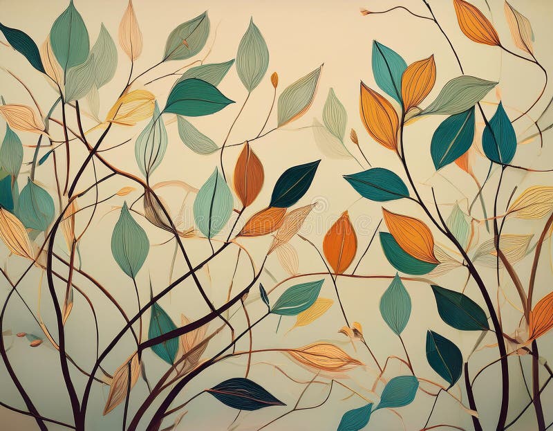 Minimalist Branches and Leaves Pattern Scattered Design on Neutral ...