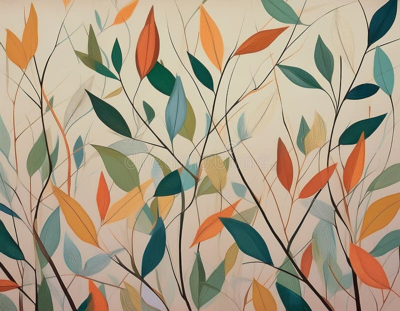 Minimalist Branches and Leaves Pattern Scattered Design on Neutral ...