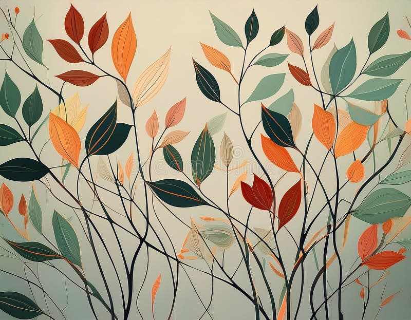 Minimalist Branches and Leaves Pattern Scattered Design on Neutral ...