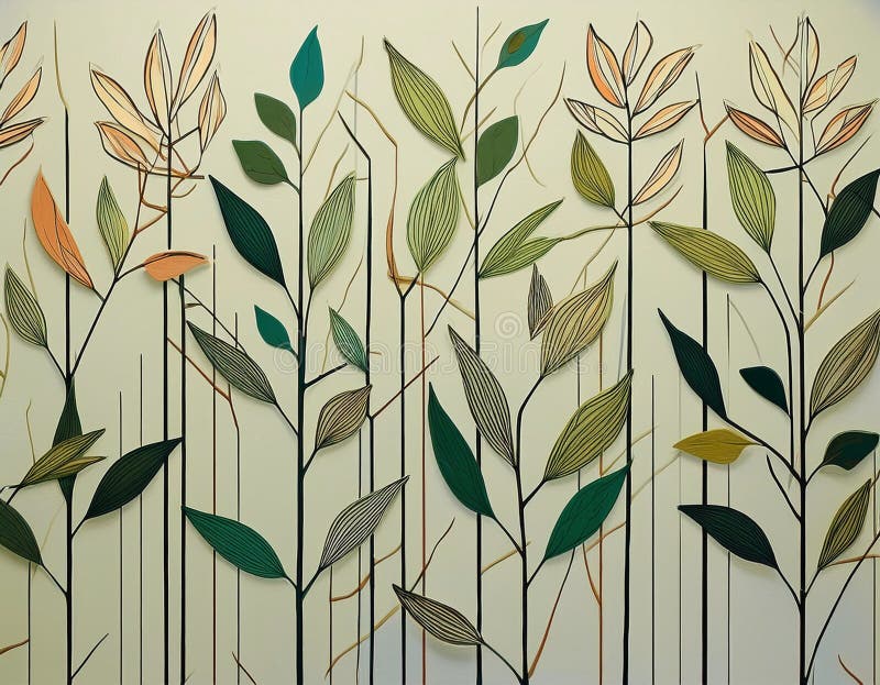 Minimalist Branches and Leaves Pattern Scattered Design on Neutral ...
